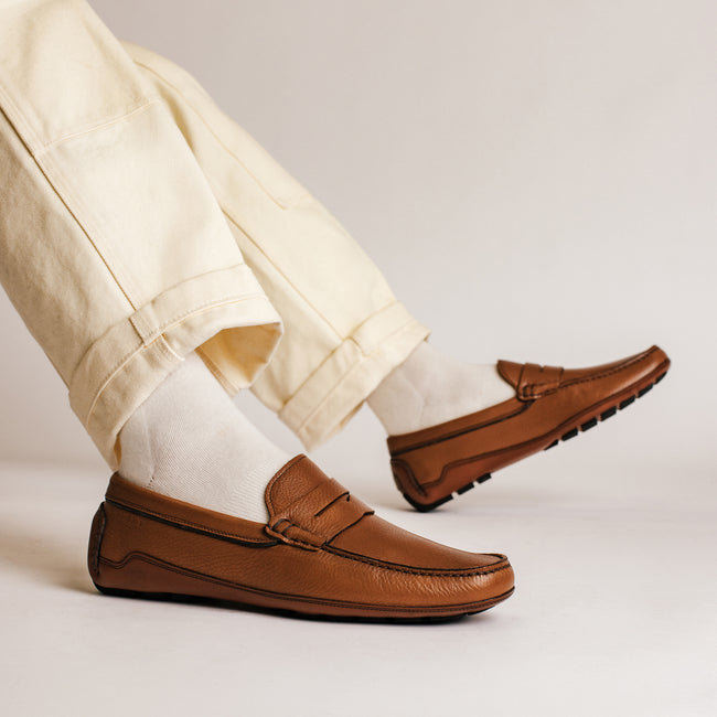 The Luke Driver Moc | Men's Slip On in Taupe Suede in Tan